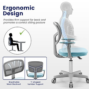 Giantex Kids Desk Chair, Height Adjustable Children Swivel Computer Chair with Y-Shaped Lumbar Support & Universal Casters, Mesh Kids Task Chair for Study, Boys Girls Aged 4-13, Blue