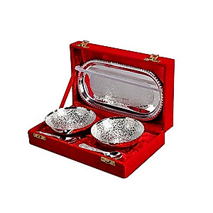 Odishabazaar Silver Plated Brass Bowl with Tray - Set of 5