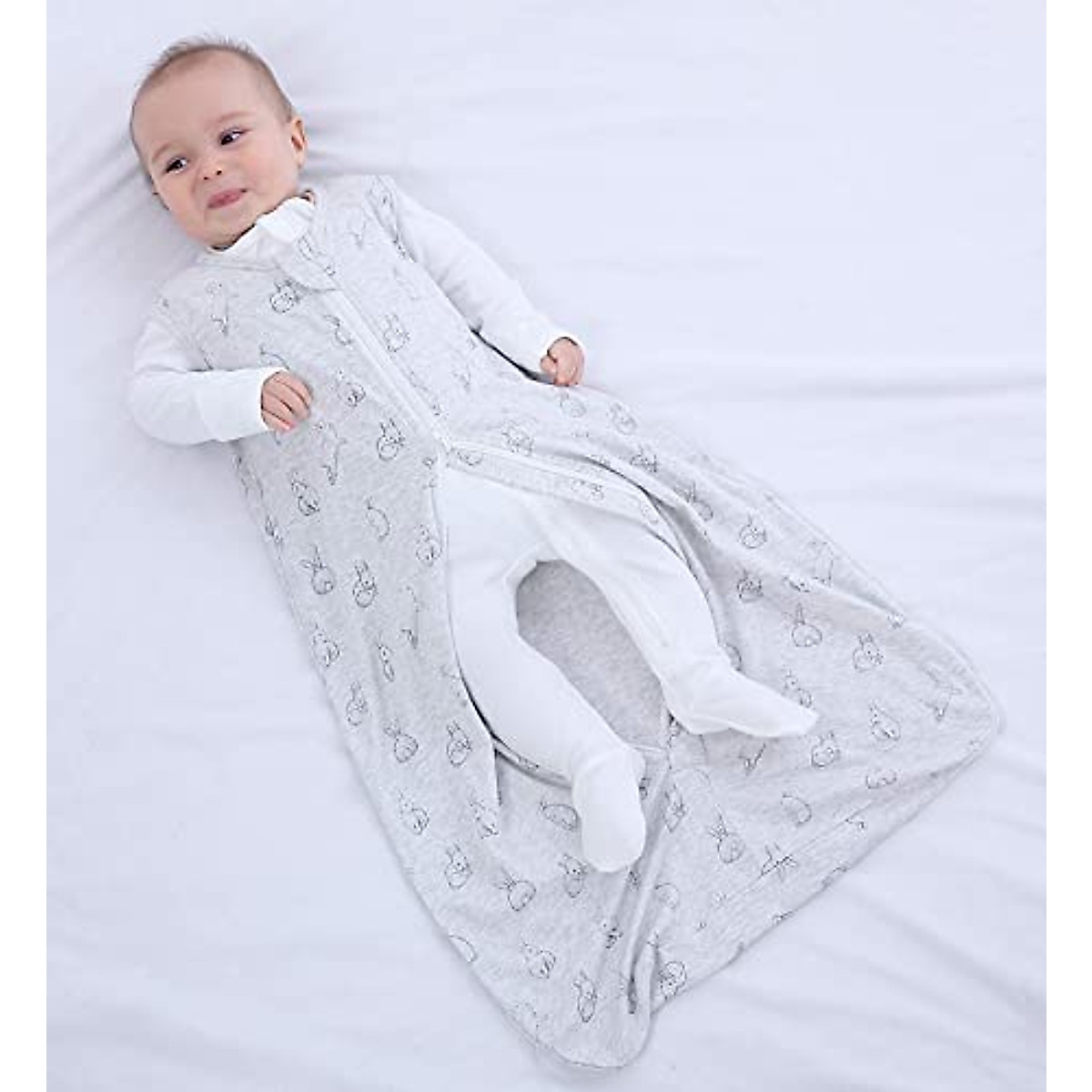 Owlivia Baby Sleep Sack Organic Cotton Sleeping Bag with 2-Way Zipper,100% Organic Cotton Wearable Blanket,Unisex Sleep Sack(Gray Rabbit, 18-24 Months)