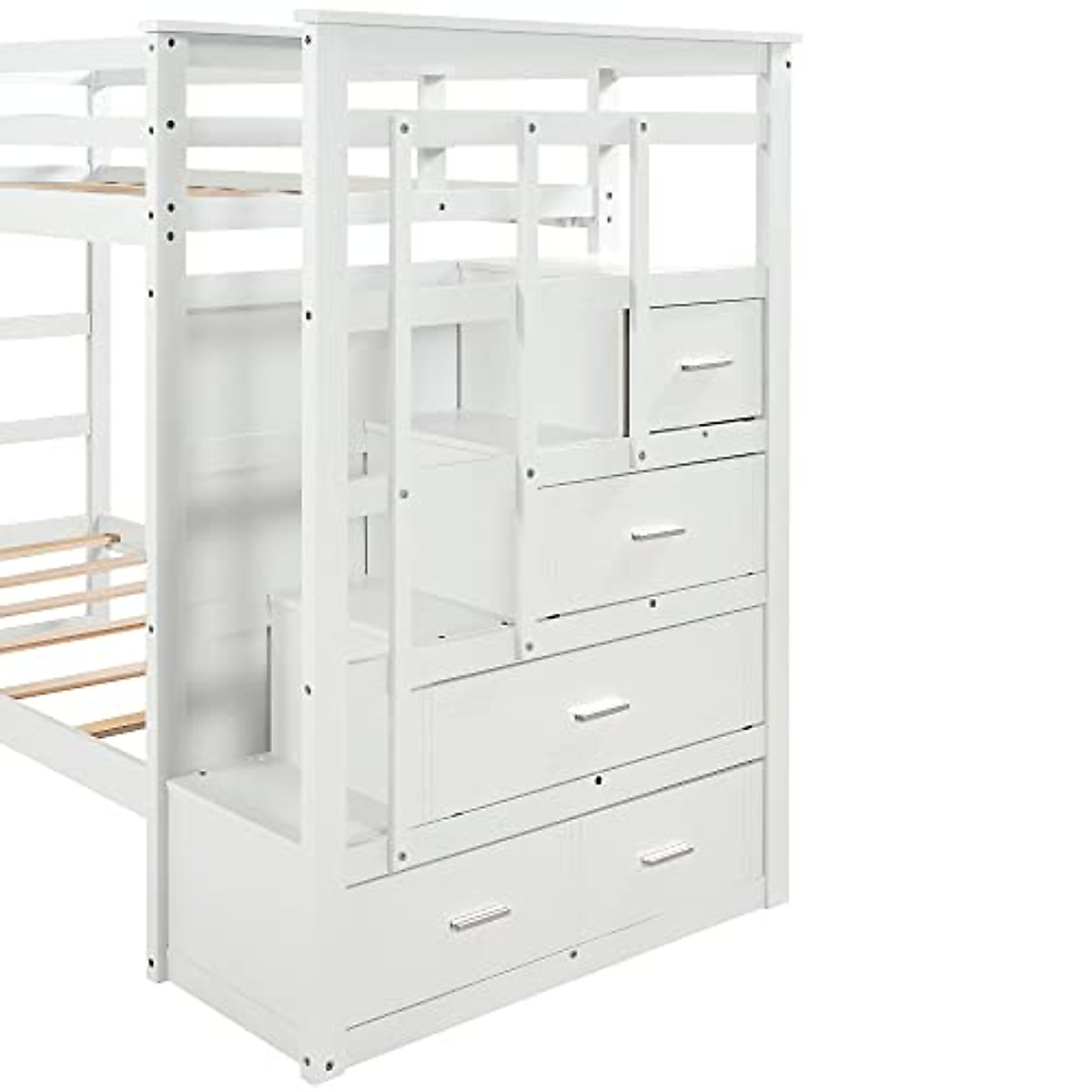 Bunk Bed Twin Over Twin, Bunk Bed with Trundle for Adults, Bunk Bed with Stairs and Storage, Kids Twin Bunk with Drawers(White)