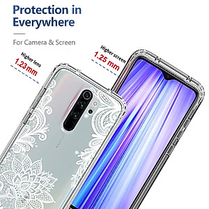 Tothedu Phone Case for Redmi Note 8 Pro M1906G7I Case with Tempered-Glass Screen Protector, Cute Clear Mandala Pattern Full Body Protective Cover Cases for Xiaomi Redmi Note 8 Pro (Mandala)