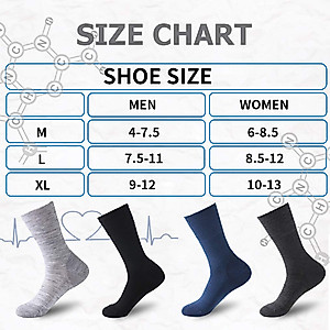 Forcool Men Women Merino Wool Diabetic Crew Non Binding Loose Top Non Blister Cushion Wide Quarter Diabetes Mid Calf Dress Socks, Medium 3 Pairs Dark Gray