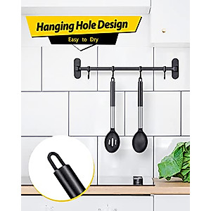 Pack of 2 Large Silicone Cooking Spoons,Non Stick Solid Basting Spoon,Heat-Resistant Kitchen Utensils for Mixing,Serving,Draining,Stirring (BLACK)