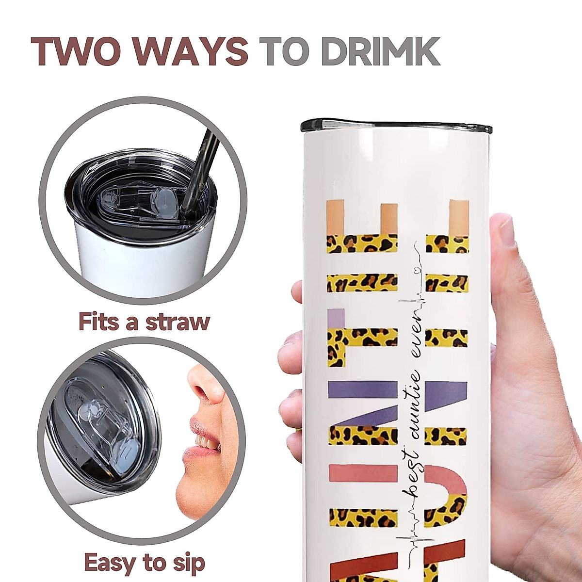 Ceovfoi Aunt Tumbler with Lid and Straw, Best Auntie Ever Gift, 20 oz Aunt Stainless Steel Insulated Tumbler, To My Aunt Coffee Mug from Niece, Birthday/Mother's Day/Christmas Gifts for Auntie