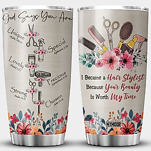 MYMISOR God Says You Are Tumbler Cosmetology Hairstylist Bible Saying Gift For Salon Owner 20oz Stainless Steel Tumblers Flower Girl Present Hairdresser Hairdressing Christian Cups