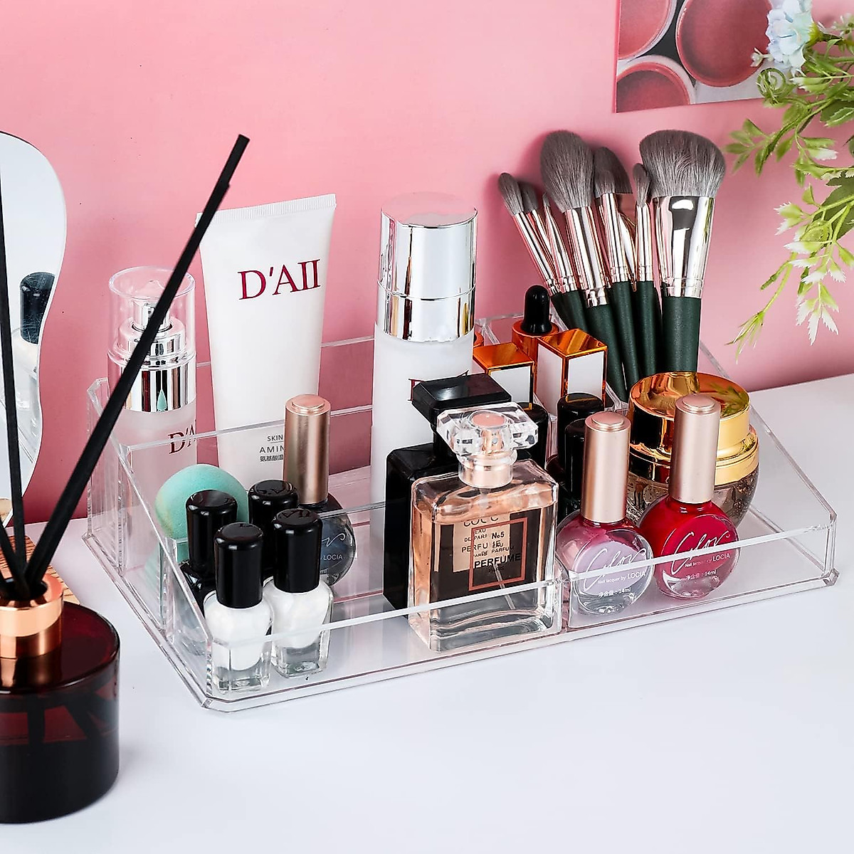 Sooyee Clear Makeup Organizer,9 Spaces Vanity Organizer Cosmetic Display Cases for Lipstick,Makeup Brushes and Skin Care Products,Plastic Makeup Storage