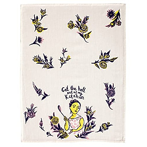 Blue Q Dish Towel, Get The Hell Out of My Kitchen. 100% Cotton, Funny and Functional, Screen-Printed in Rich Vibrant Colors, Measures 28" h x 21" w