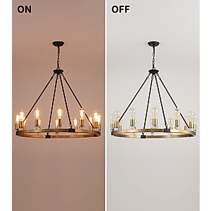 MEIXISUE Modern Farmhouse Wagon Wheel Chandeliers for Dining Room,Aged Brass Luxury Large High Ceiling Chandelier for Living room Kitchen Entryway Restaurant Office,W35.4 UL Listed