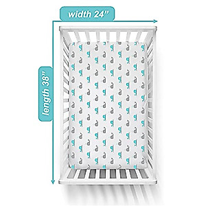 TL Care Fitted Mini Crib Sheet 24" x 38", Soft Breathable Neutral 100% Cotton Jersey Portable Sheet, Aqua Whale, for Boys and Girls, Fits Most Pack N Play and Mini Crib Mattresses