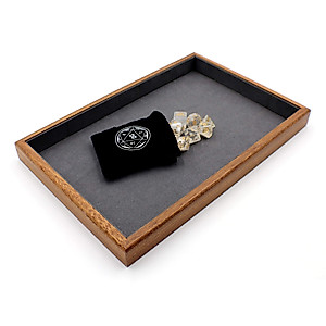 Premium Wood DND Dice Tray with Matching Crystal Dice Set
