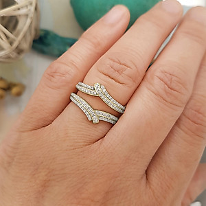 Dazzlingrock Collection 0.32 Carat (ctw) Round White Diamond Enhancer Guard Anniversary Ring for Her in 10K Yellow Gold Size 8.5