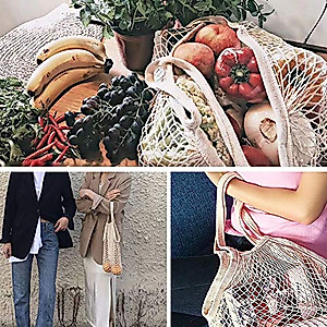 BYETIVE Net Shopping Bag Reusable Grocery Bags Net Storage Bag Long Handle Cotton Mesh Net Tote Bag Fruit Vegetable Net Bags Organizer