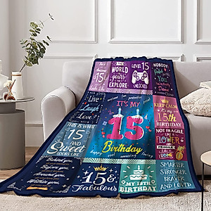 Paready 15th Birthday Presents for Girls Throw Blanket 50"x60" 15 Year Old Girl Birthday Present Soft Blanket for Couch Bed 15th Birthday Decorations for Girls Best Teenage Girl Presents