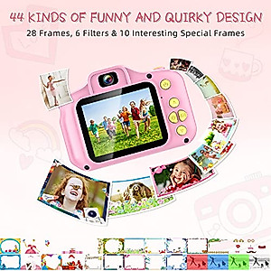 Kids Camera, Wonder Island Kids Digital Camera for Girls Age 3-12, Christmas Birthday Gifts Toys Camera for 3 4 5 6 7 8 Year Old Boy, Selfie Camera Time-Lapse Video Record with 32GB SD Card-Pink
