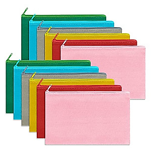 Sinzip 12 Pieces Cotton Canvas Makeup Bag, Multipurpose Cosmetic Bag with Zipper Travel Toiletry Pouch, Blank DIY Craft Bag Pencil Bag (Multicolored A, M)