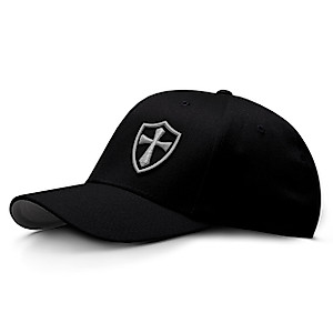 Dion Wear Crusader Cross Cap - Flex Fit Baseball Hats for Men (L/XL Grey on Black)