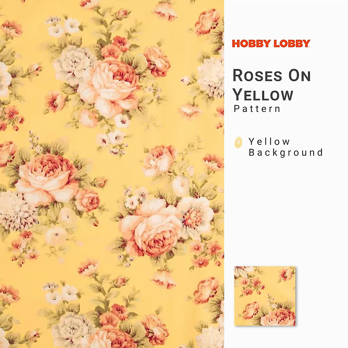 Roses On Yellow Cotton Calico Fabric (1 Yard) – Printed Sewing Fabric by The Yard – Very Lightweight Precut Fabric for Sewing Clothes, Homeware, & Other Accessories – DIY Craft Fabric