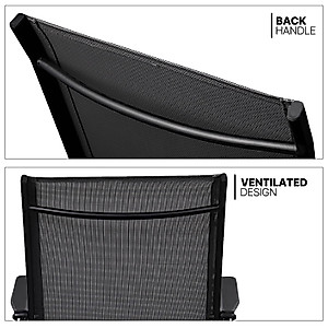 MoNiBloom Set of 2 Patio Outdoor Folding Chairs, Portable Dining Chairs with Armrest for Outside Garden Camping Backyard Poolside Beach Deck, Black