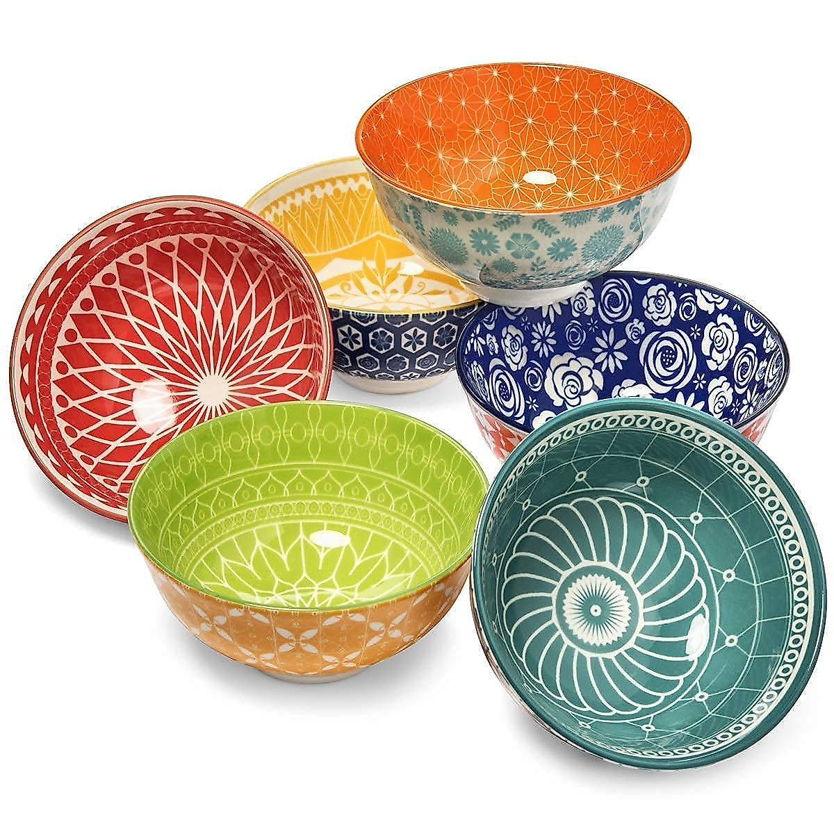 Annovero Cereal Bowls, Dessert Bowls. Cute and Colorful Porcelain Dishes for Kitchen, Microwave and Oven Safe. Bundle