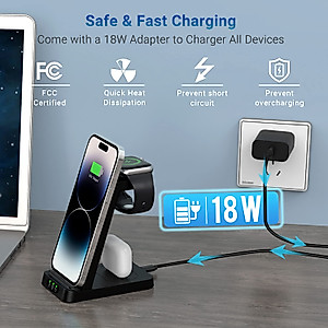 Charger Station for Apple Multiple Devices,3 in 1 Wireless Charging Station Dock Stand for Apple Watch 8 7 6 SE 5 4 3 2 iPhone Fast Charger for iPhone 14 13 12 11 Pro X XS 8 Plus & Airpods
