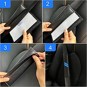 REMOCH for Challenger Seat Belt Covers for Charger Seat Belt Pads for Dodge Accessories Durango Journey Car Seatbelt Covers Leather Seatbelt Shoulder Strap Cushion (2 Pcs, Blue Stitches)