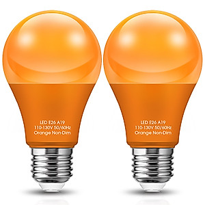 DORESshop Orange LED Light Bulb, 60W Equivalent, 720 Lumens, A19, E26 Base, Energy Efficient, Long-Lasting Colored Light Bulb for Halloween Decorations, Parties, Mood Lighting, Non-Dimmable, 2 Pack