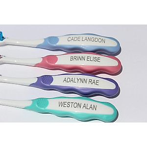 Personalized Kids Toothbrush Manual Toothbrush Age 2-6 4 Color Variety Pack Any Name/Message Engraved 4 Pack - Personalized Gift