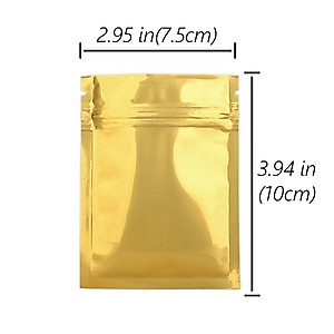 QQ Studio 100 Durable Double-Sided Metallic Foil Flat Style Zip Closure Locking Bag 7.5x10cm (3x4) (Gold)