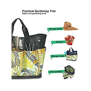 GERYMU Garden Tool Bag, 8 Pockets Garden Tote Bag, Heavy Duty Oxford Garden Tool Storage Bag, Gardening Tool Kit Holder (Floral Yellow)