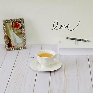 PULCHRITUDIE Fine China White Coffee Teacup and Saucer Sets, Set of Four