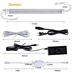 LED Under Counter Light Fixtures, 6pcs Hardwired Dimmable Cabinet Strip Lights Kit, 12 in 24V Plug in Linkable Cabinet Lights for Kitchen, Closet, Showcase, Bar, Shelf Lighting(Day White,6000K)