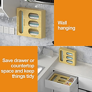 Ziplock Bag Storage Organizer For Kitchen Drawer, Upgraded Bamboo Food Storage Bag Holder For Gallon, Quart, Sandwich, Snack & Variety Size Bags