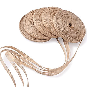 Pandahall 5 Rolls Natural Burlap Fabric Ribbon 1/4 inches Tan Jute Linen Ribbon Rolls for Party Decoration, DIY Crafts