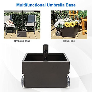 Tangkula 170LBS 2-in-1 Patio Umbrella Base, Fillable Umbrella Stand with 2 Universal Wheels, Garden Flower Box with Drainage Hole, Outdoor Heavy Duty Umbrella Stand for Courtyard, Poolside (Black)