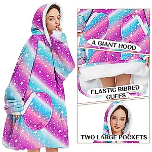 Zando Wearable Blanlet Hoodie Oversized Blankets Winter Blacnket Original Blanket Comfy Sweatshirt for Women Cozy Sherpa Blanket Pocket Blanket Christmas Gifts Print Rainbow Adult
