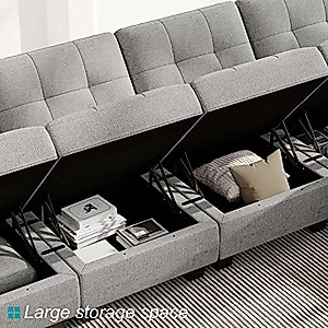 Belffin Middle Module Seat for Modular Sofa Sectional Couch with Storage Accent Armless Sofa Chair Modern Fabric Light Grey