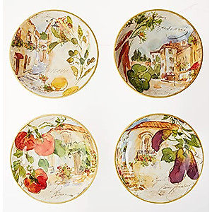 Certified International Piazzette 9.25" Soup/Pasta Bowls, Assorted Designs, Set of 4