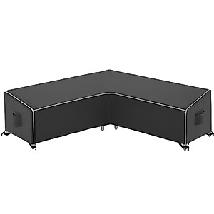 Velway Patio Sectional Sofa Cover V-Shaped Waterproof Super Windproof Sectional Couch Cover 100"x100" for Outdoor Garden Heavy-Duty UV Resistant Furniture Cover with 2 Air Vents Black
