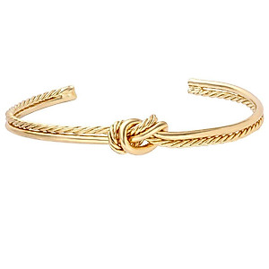 MANZHEN 14K Real Gold Plated bracelets Simple Knot Bangle Cuffs for Women Adjustable Sailor Love Knot Bangle Bracelet Bridesmaid Gift (Gold)