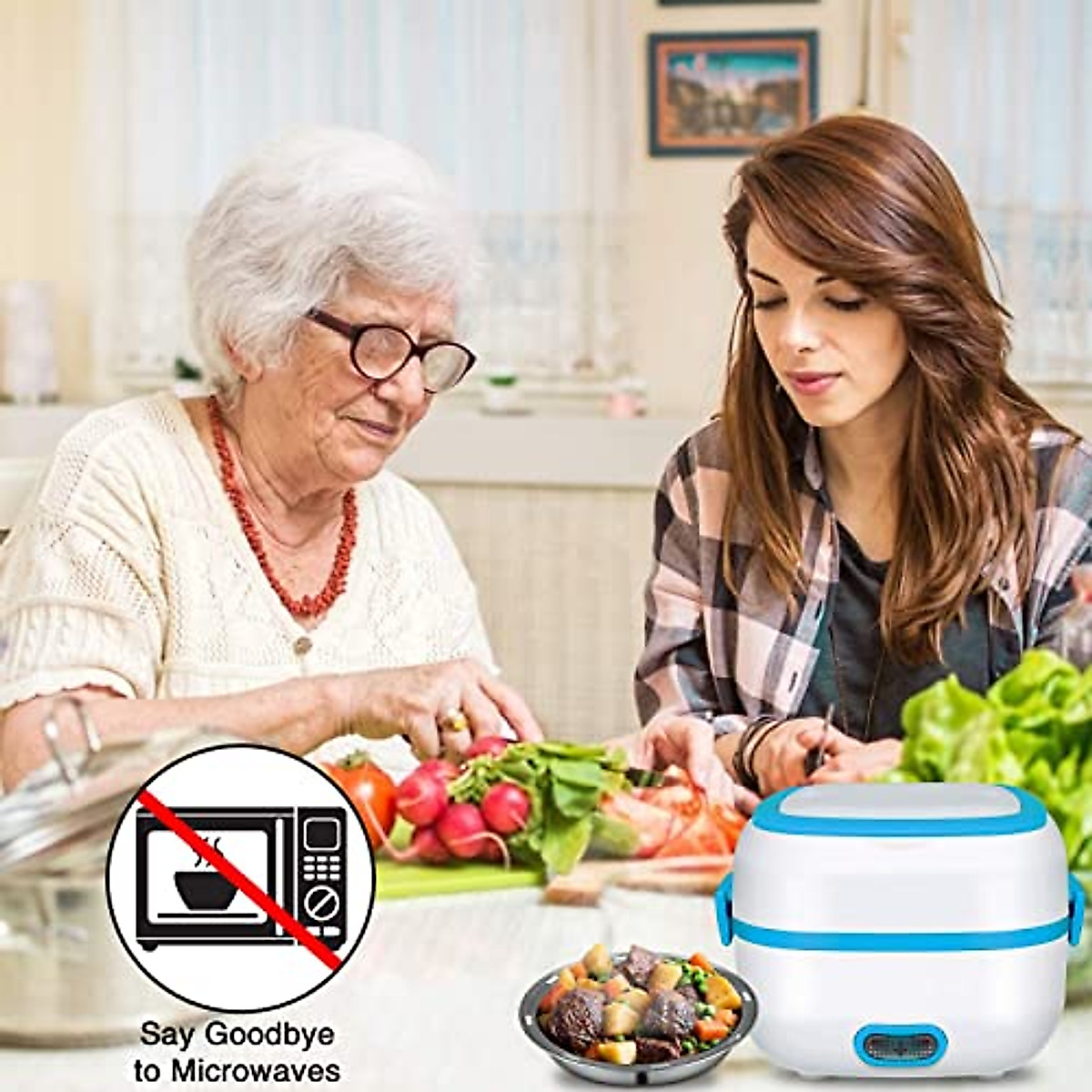 GQU Electric Lunch Box, 3 In 1 Food Heater/Cooker/Steamer with Stainless Steel Bowls, Egg Steaming Tray, Spoon, Measuring Cup for Office, School, Travel