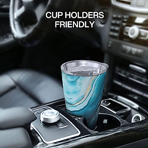 EKPRAVDKTF Stone Blue Gold Marble 20oz Insulated Stainless Steel Tumbler With Lids And Straws, Double Wall Vacuum Travel Coffee Mug, Thermal Cup For Cold & Hot Drinks, Reusable Metal Straw & Brush