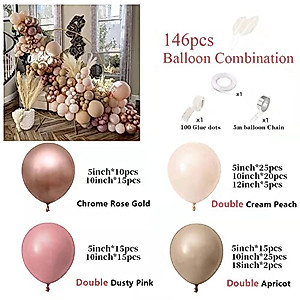 Holipardy 146pcs Balloon Arch Garland Kit Double-Stuffed Dusty Pink Cream Peach Chrome Rose Gold Balloons for Baby Shower,Engagement,Kids Adult Birthdays Weddings Receptions Decoration