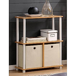 Furinno Go Green 3-Tier 2-Bins Multipurpose Storage Shelf, 2-Pack, Dark Cherry/Black