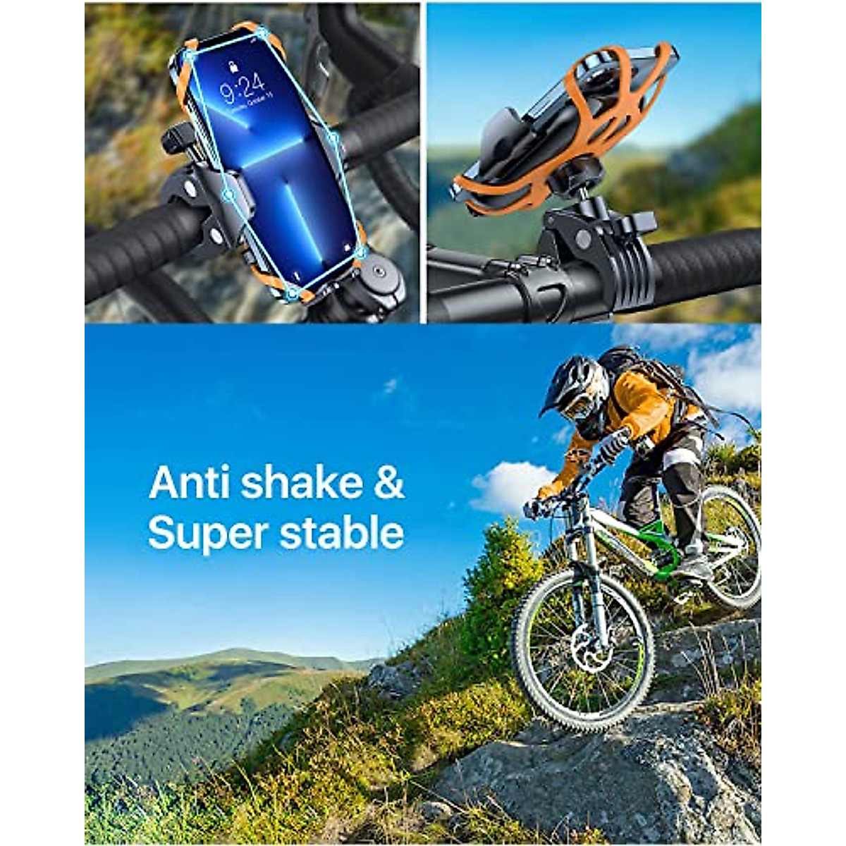 NEEMI Bike Phone Holder, Adjustable Bike Phone Mount -360° Rotatable Super Stable Bicycle Motorcycle Phone Holder, Compatible with iPhone 14 13 12 Pro Max/XS, Galaxy, Huawei, 4.7-6.8 Inch Smartphones