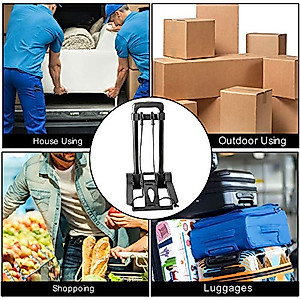 ZOENHOU 25KG 55Lbs Black Folding Hand Truck, Solid Construction Utility Cart, 2 Wheels Luggage Cart with 1 Roll Bungee Cord and 1 Pack Storage Pouch Compact, for Backpack, Travel, Office