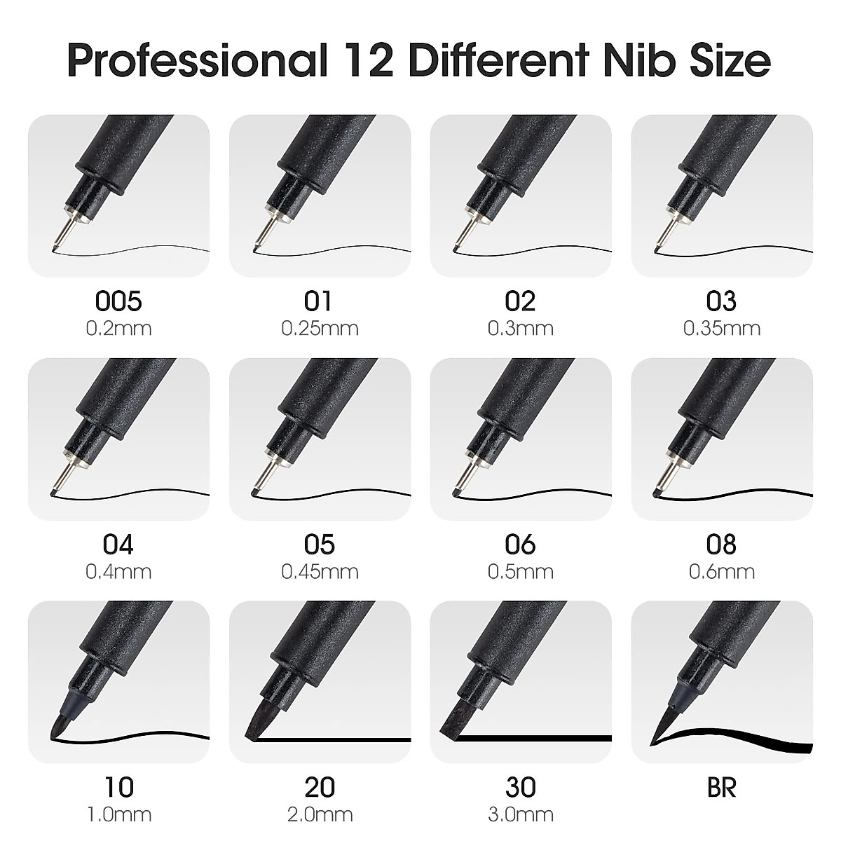 TWOHANDS Set of 12 Micro Pens,Art Pens,Fineliner Ink Pens,Technical Drawing pen,Pigment Pen,Fine Point,Black,Waterproof,for Art Watercolor,Sketching,Anime,Manga,Scrapbooking 20413