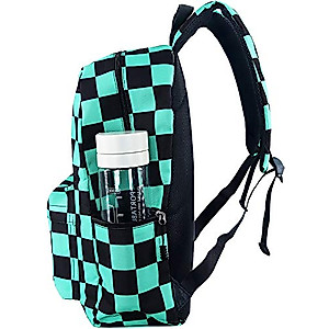 Roffatide Anime Demon Slayer Backpack Black Green Plaid School Bag Large Capacity Laptop Back Pack