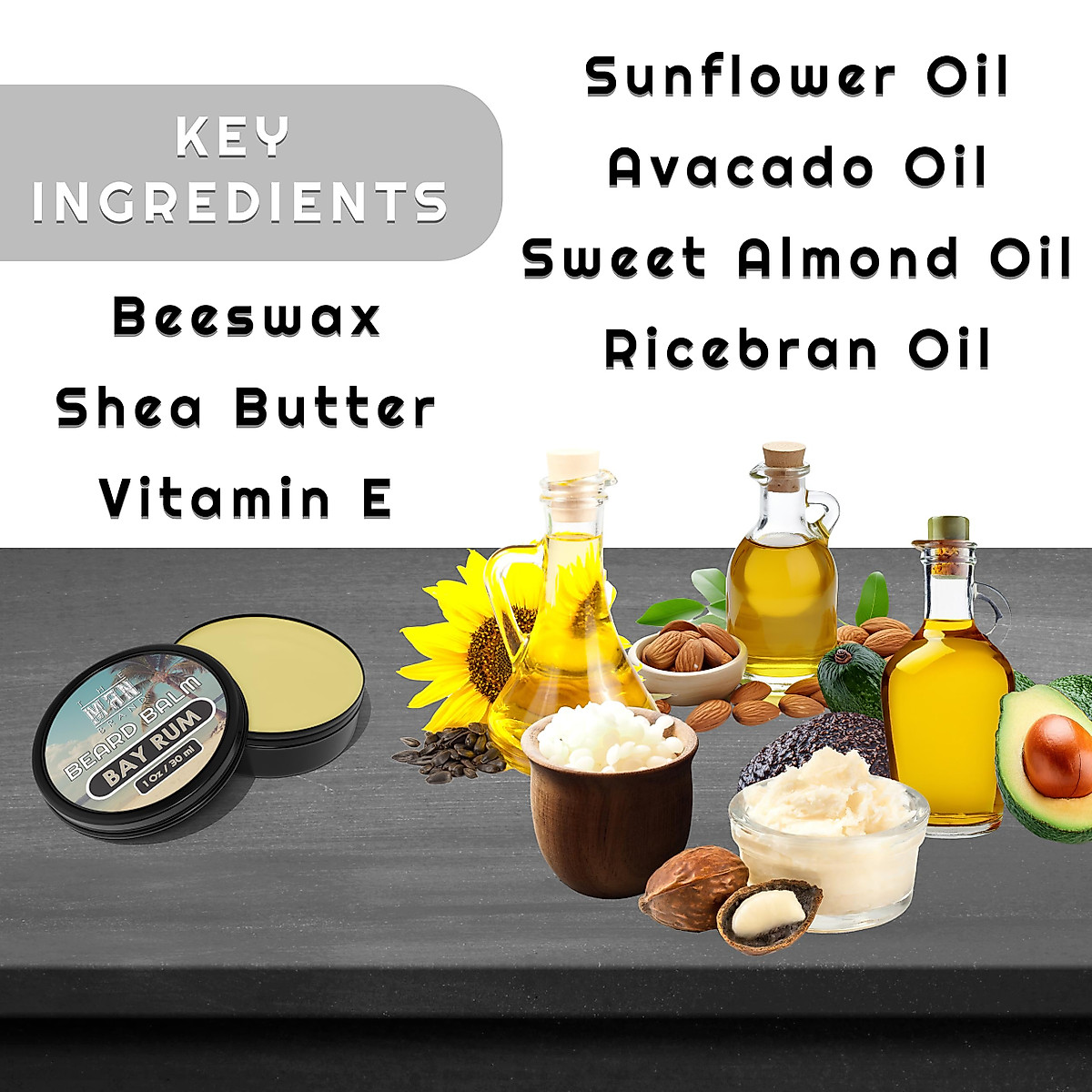 The Man Brand - Bay Rum Beard Balm with Shea Butter and Beeswax - 1 oz Leave-in Conditioner and Styling Balm for Men