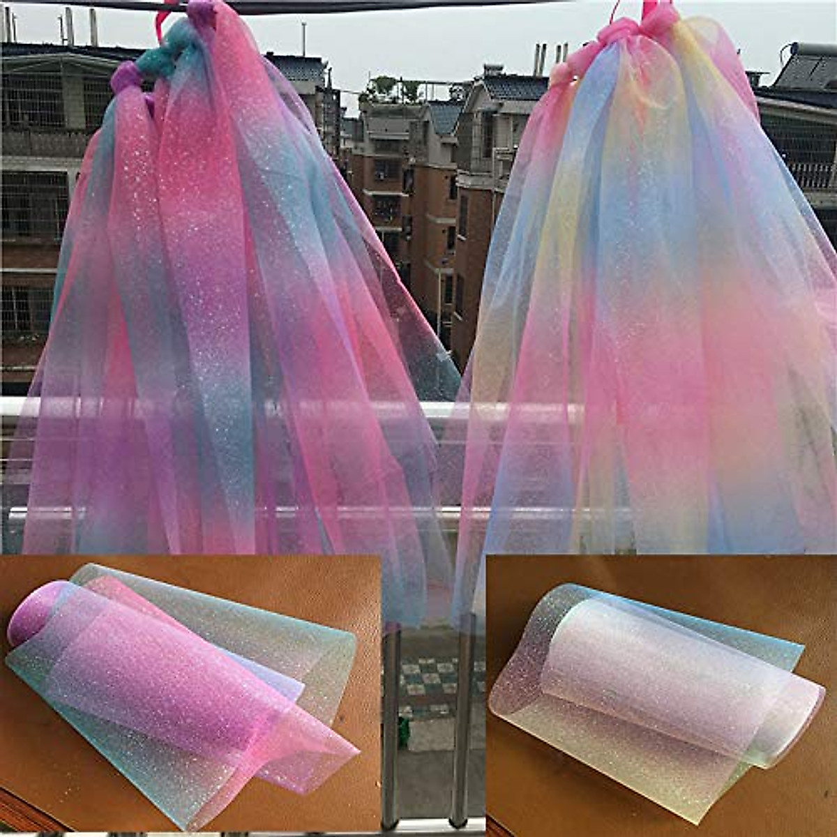 Yuanchuan Rainbow Glitter Tulle Rolls 6 inch x 10 Yards (30 feet) for Table Runner Chair Sash Bow Pet Tutu Skirt Sewing Crafting Fabric Wedding Birthday Ribbon (Rainbow Red)
