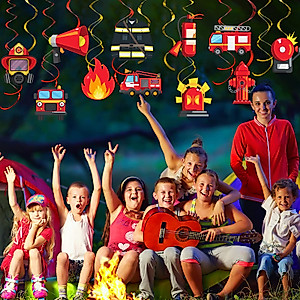 30 Pieces Fire Truck Hanging Swirl Decorations Firetruck Birthday Decorations Swirls Firefighter Party Favors Fire Truck Party Hanging Swirls for Fireman Theme Birthday Baby Shower